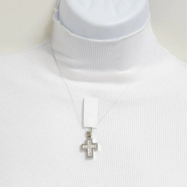 White Diamond Princess Cut Cross Pendant in 14k White Gold | Chairish