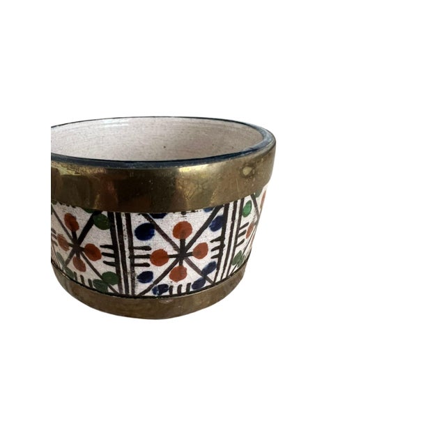 Vintage Brass & Ceramic Inlaid Round Box | Chairish