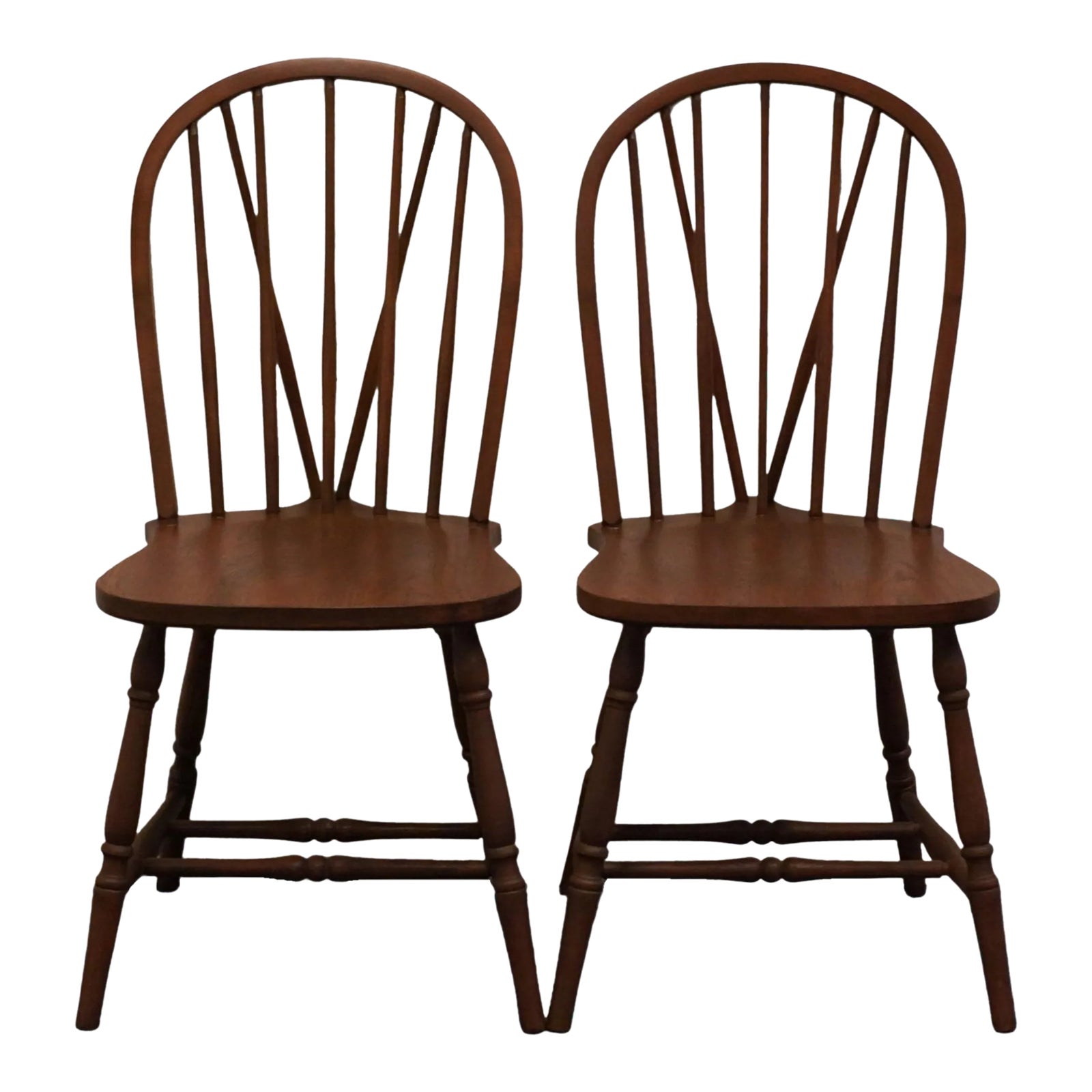 Set of 2 Heywood Wakefield Solid Oak Early American Fiddleback Dining ...