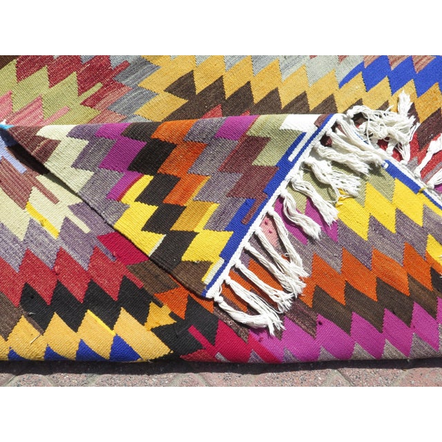 1960s Colorful Organic Wool Handmade Turkish Boho Kilim Rug | Chairish