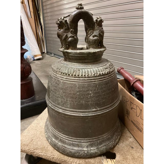 19th Century Burmese Bronze Temple Bell with Stand | Chairish