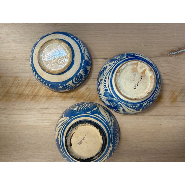 Vintage Mexican Hand Painted Blue and Almond Colored Pottery Bowls- 5 ...