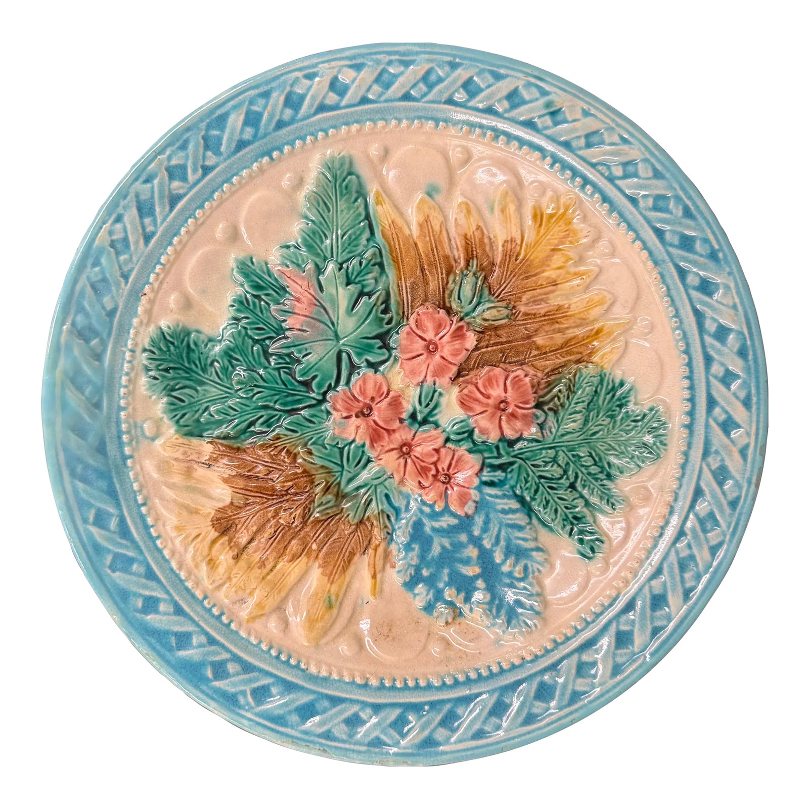 Late 19th Century French Fern & Floral Majolica Plate | Chairish