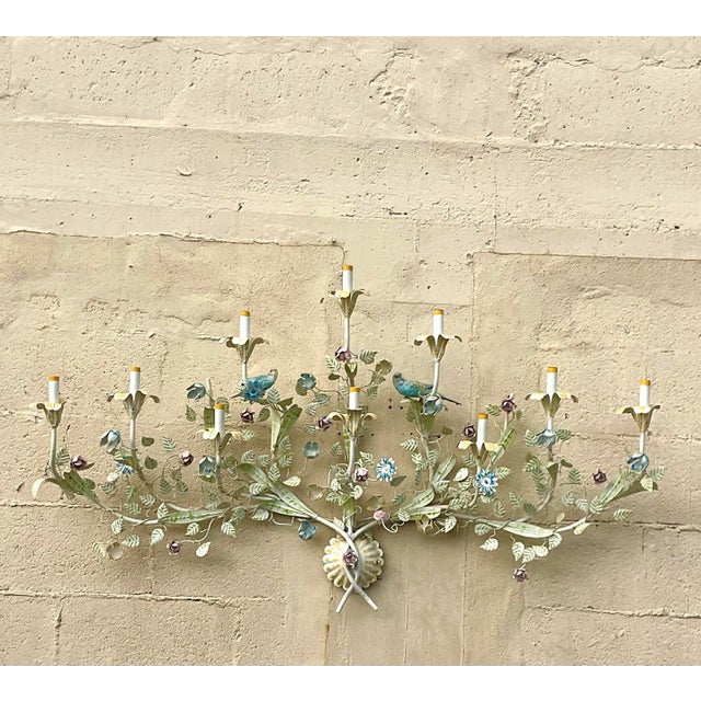 Vintage Regency Hand Painted Floral Wall Sconce | Chairish