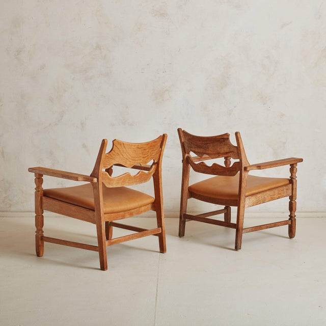 Oak + Camel Leather Razorblade Armchairs Attributed to Henning ...