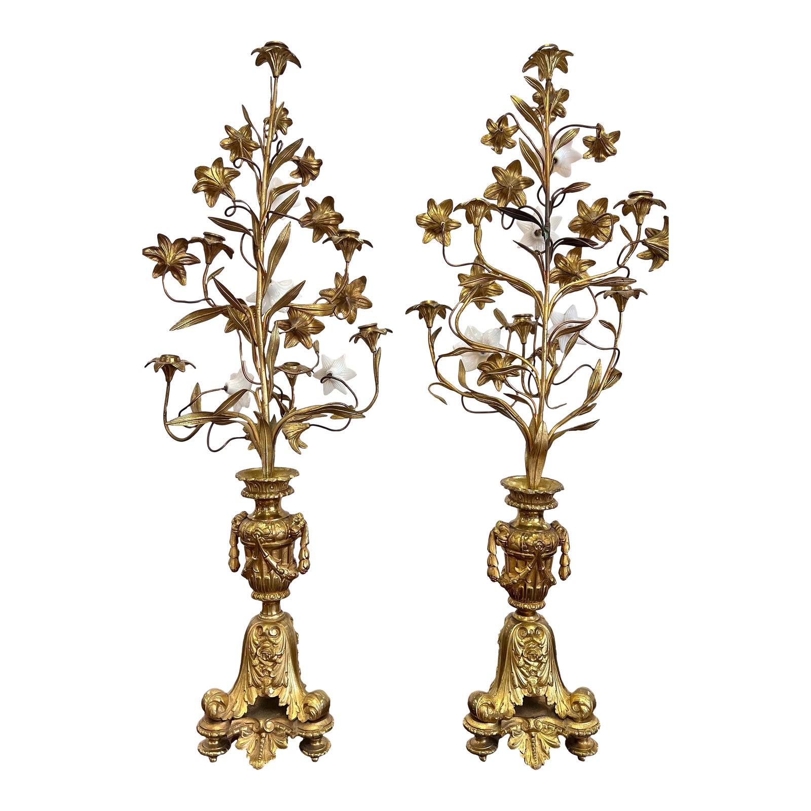 Large Pair of Gilt Bronze Tree Form Candelabras | Chairish