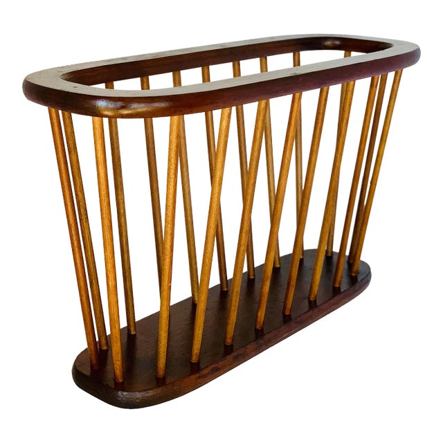 Mid Century Modern Vintage Walnut Wooden Spindle Magazine Rack ...