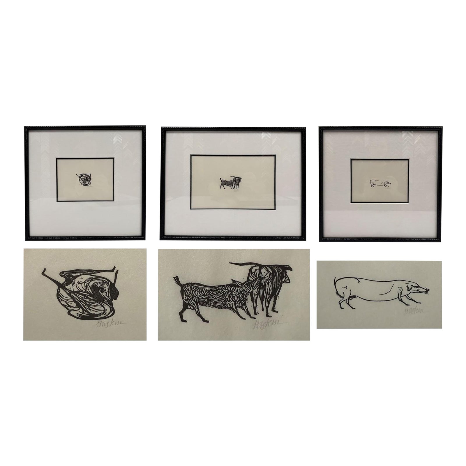 1952, Untitled [Dog] From Castle Street Dogs, Set of 3 Framed Woodblock ...