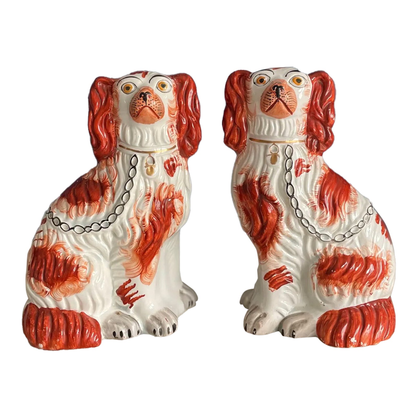 Pair of Antique Red "No. 3" Staffordshire Dogs Circa 1850 | Chairish