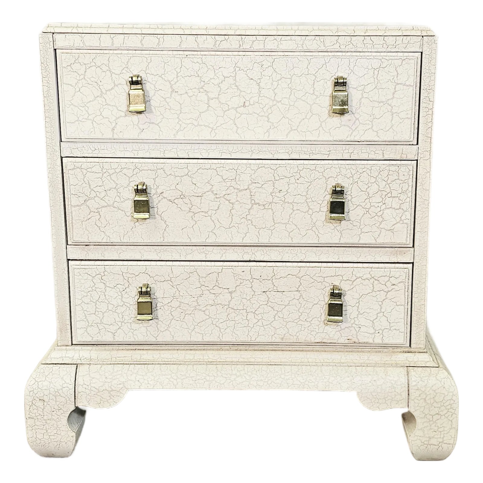 Lane Ming Style Cream Crackle Enamel Three-Drawer Nightstand, 1990 24. ...