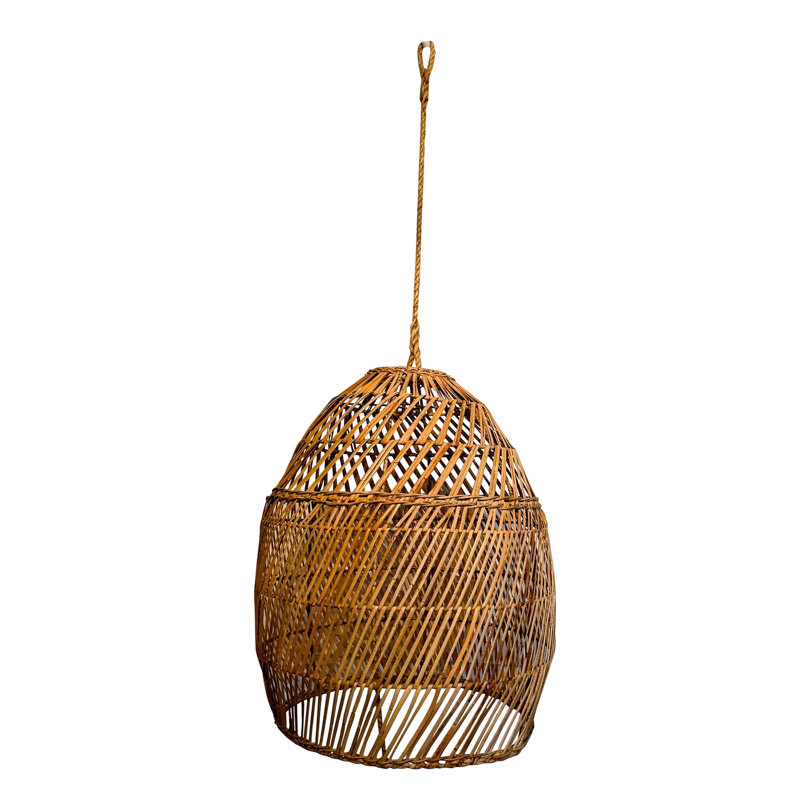 Large Rattan Bell Shaped Pendant Chandelier by Dovetail Furniture L A | Chairish