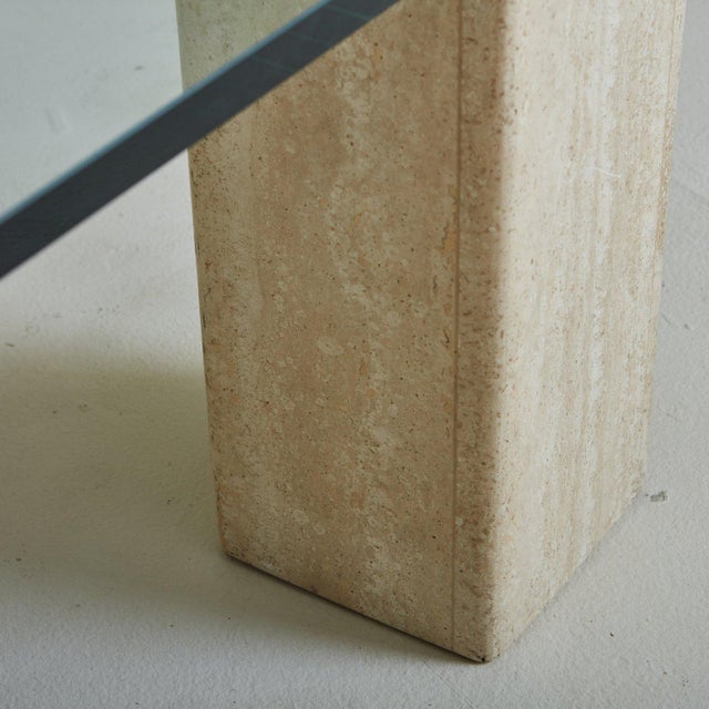 Square Travertine + Glass Coffee Table, Germany 1970s | Chairish
