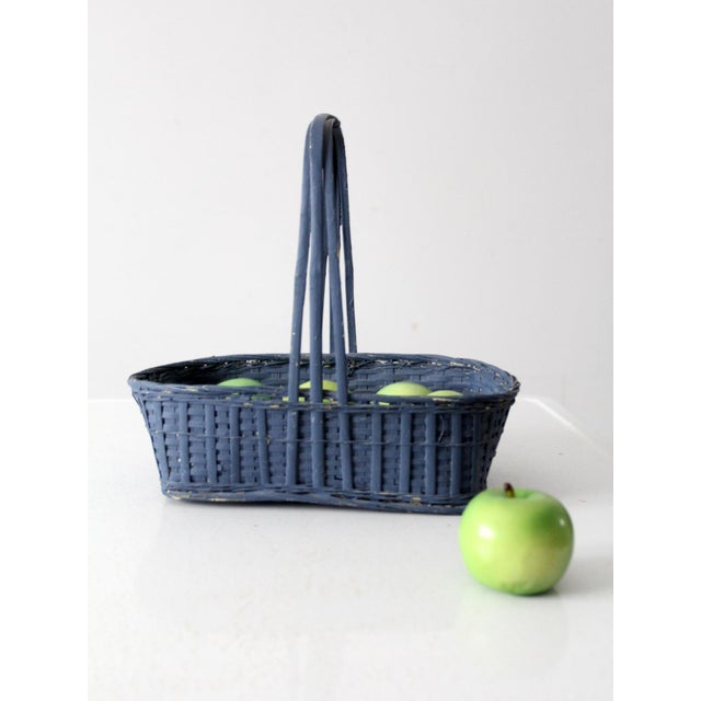 Vintage Blue Wicker Basket | Chairish