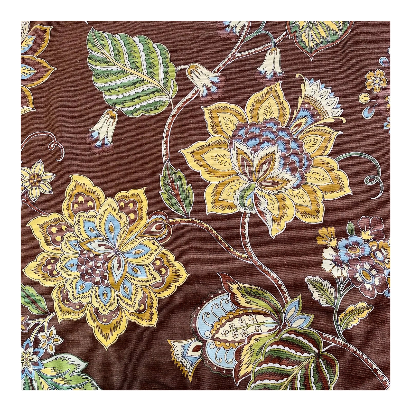 P Kaufmann Waverly Brown Blue Gold Green Yellow Botanical Floral Jacobean Vine Fabric Sample ...