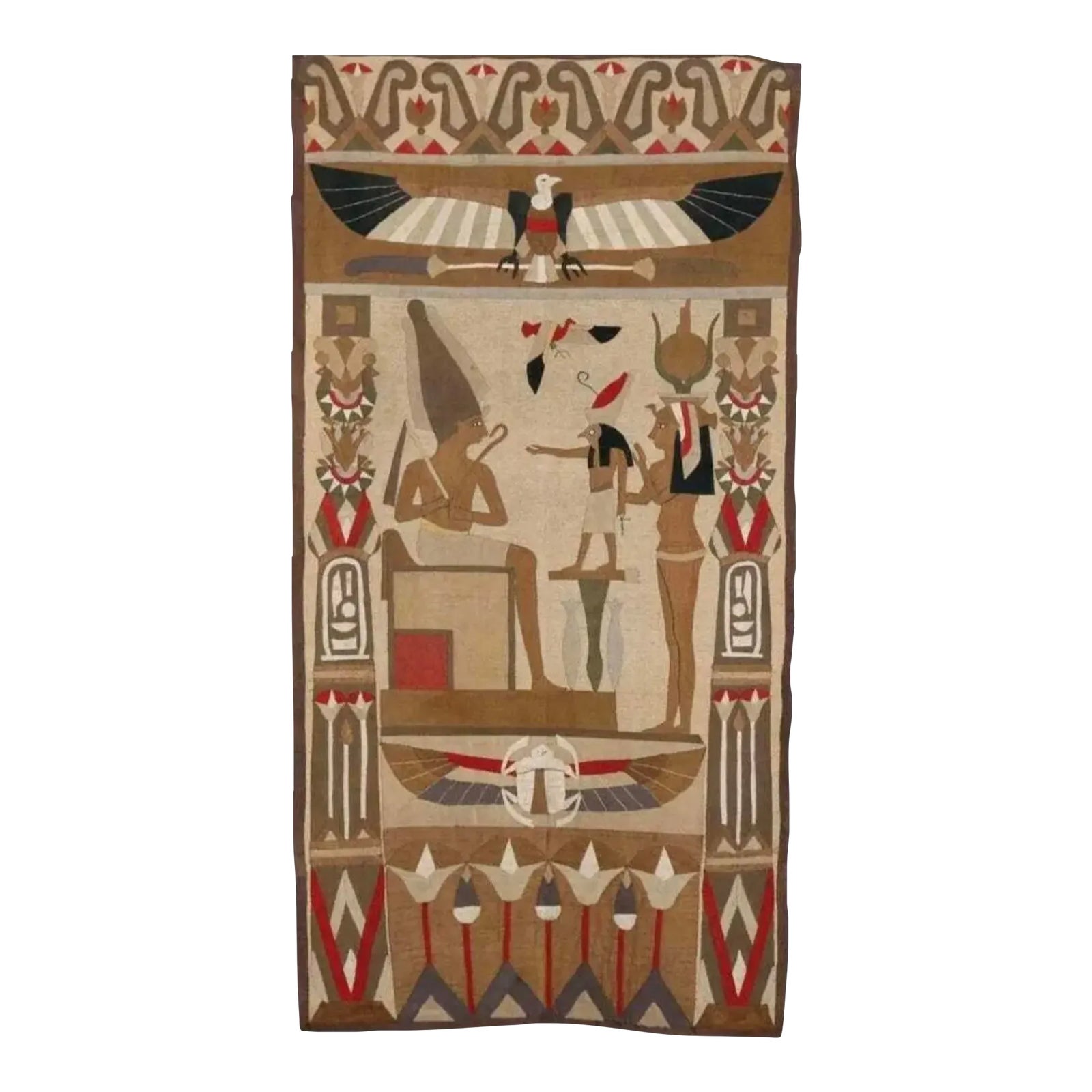 Antique Egyptian Revival Wall Tapestry With Figures & Eagle, Circa 1920s | Chairish