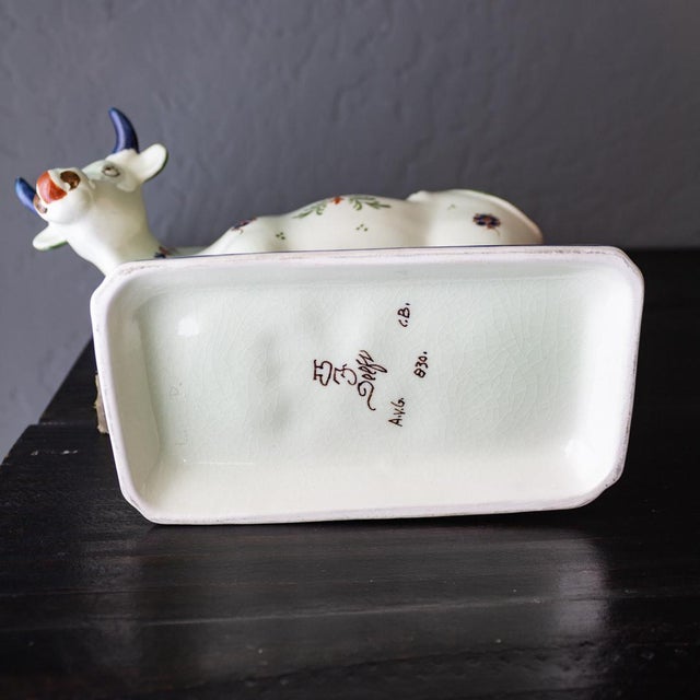 Dutch Cow Polychrome Porcelain Figurine | 19th Century Delftware | Chairish