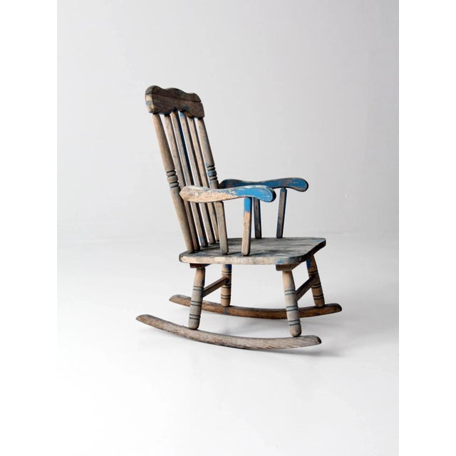 Vintage Distressed Blue Childrens Rocking Chair | Chairish