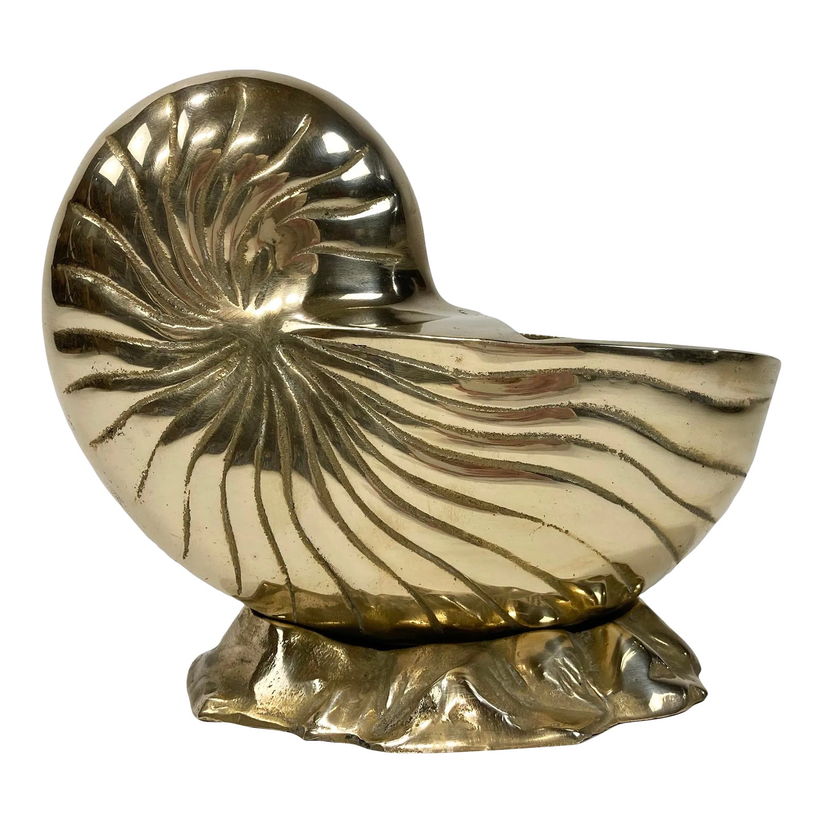 Vintage Brass Nautilus Seashell Planter, Vase or Bottle Chiller | Chairish