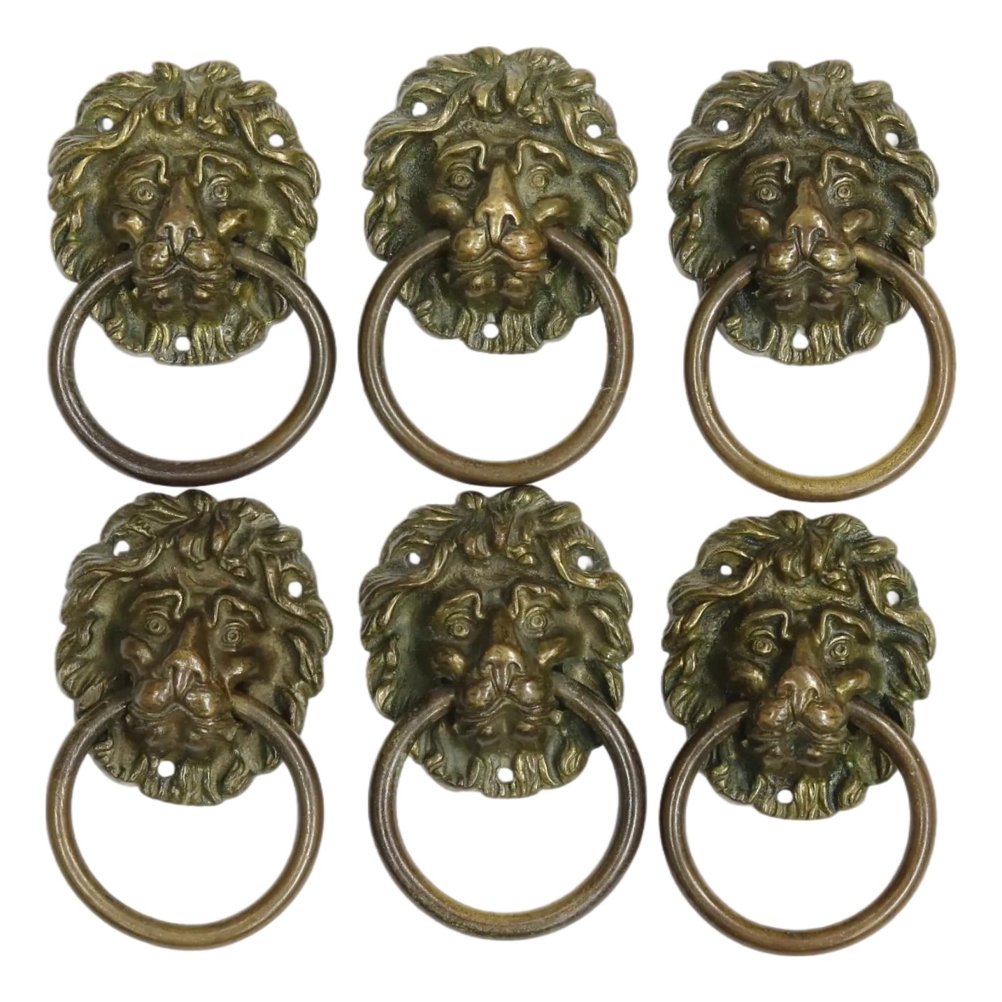 C. 1800s Georgian Brass Lion Head Drawer Pulls, Set of 6 | Chairish