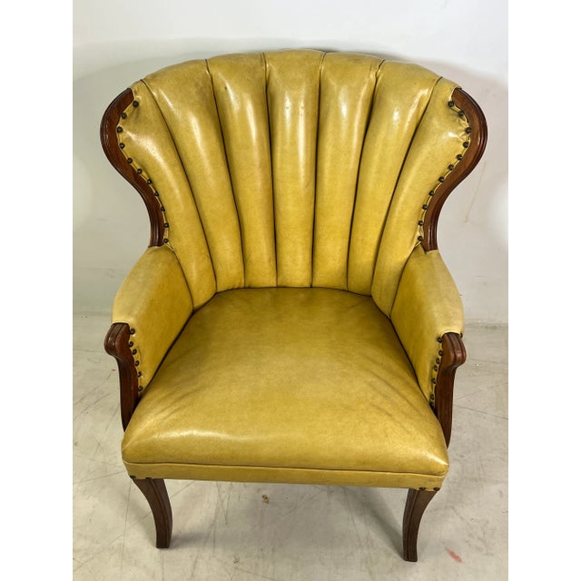 Vintage Yellow Channel Back Wing Chair | Chairish