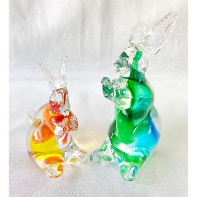 Modern Dual Toned Art Glass Rabbit Figurines - a Pair | Chairish