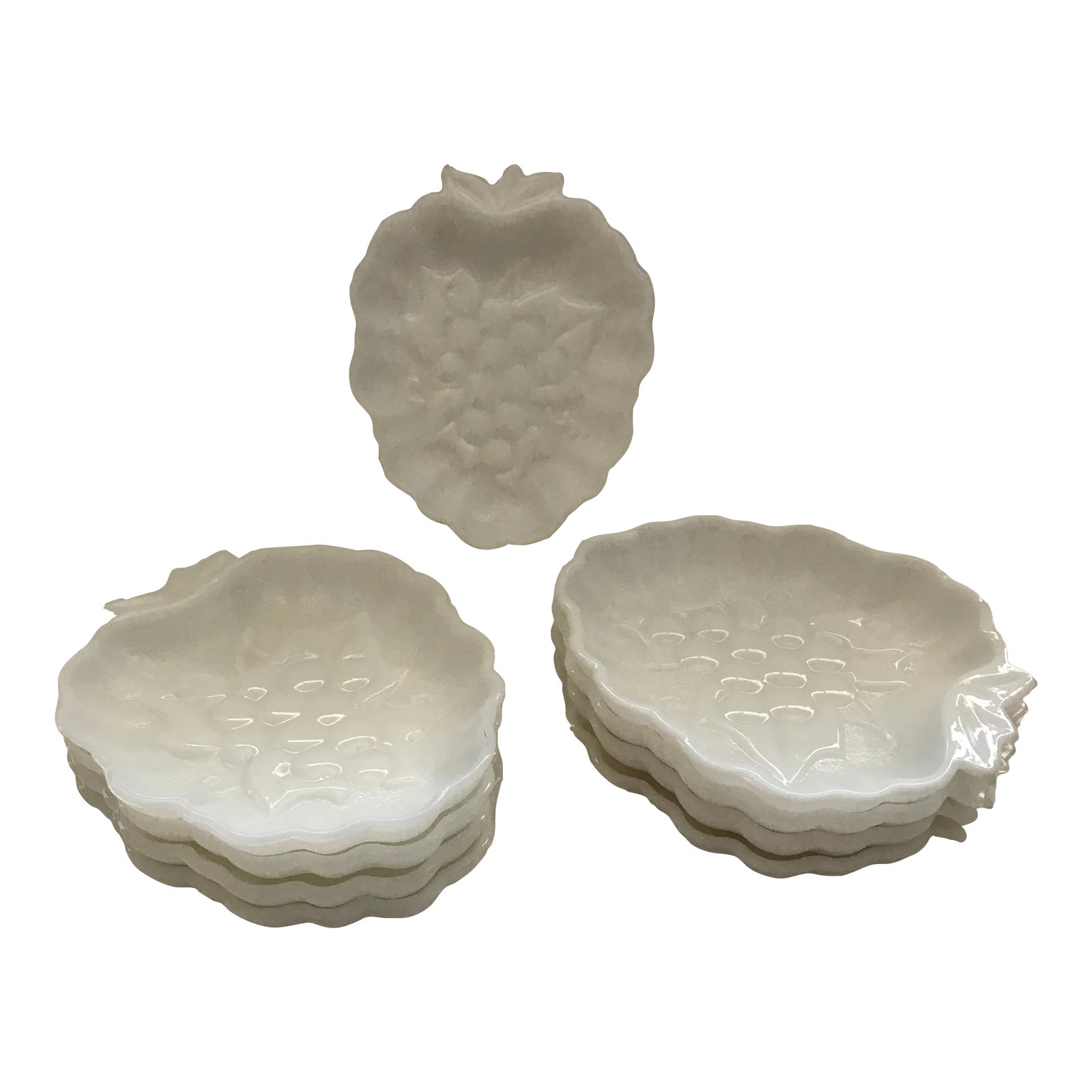 Mid 20th Century Hazel-Atlas Milk Glass Grape Plates - Set of 9 | Chairish