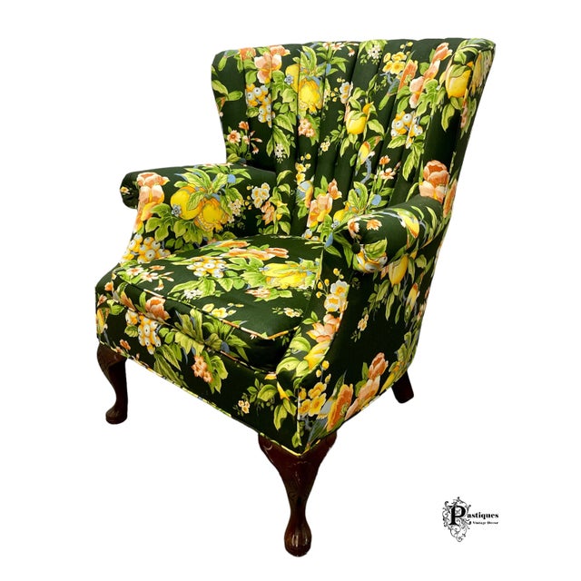 Vintage Traditional Chippendale Style Channel Back Floral Print ...