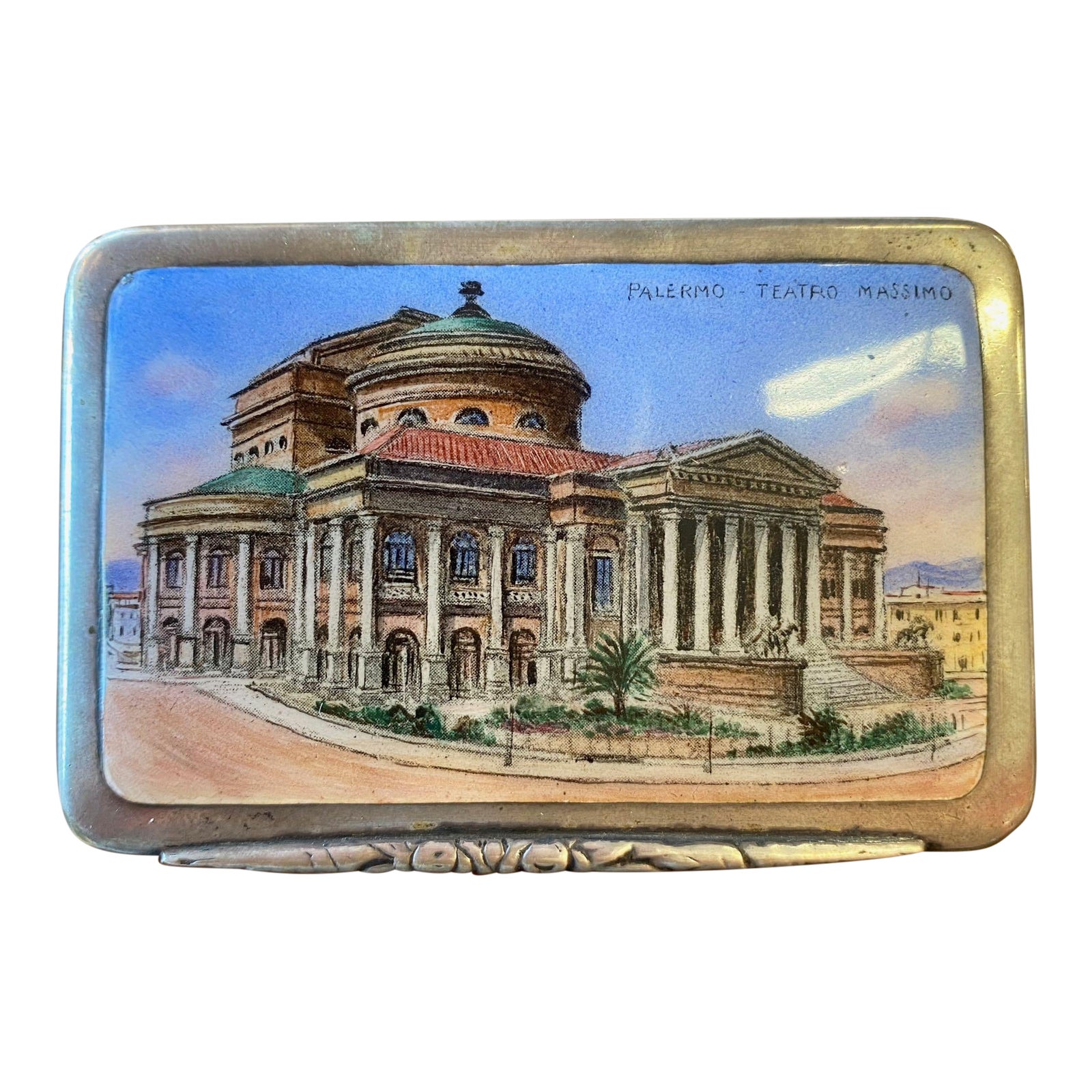 Palermo Opera House Silver & Enamel Box Circa 1900 | Chairish