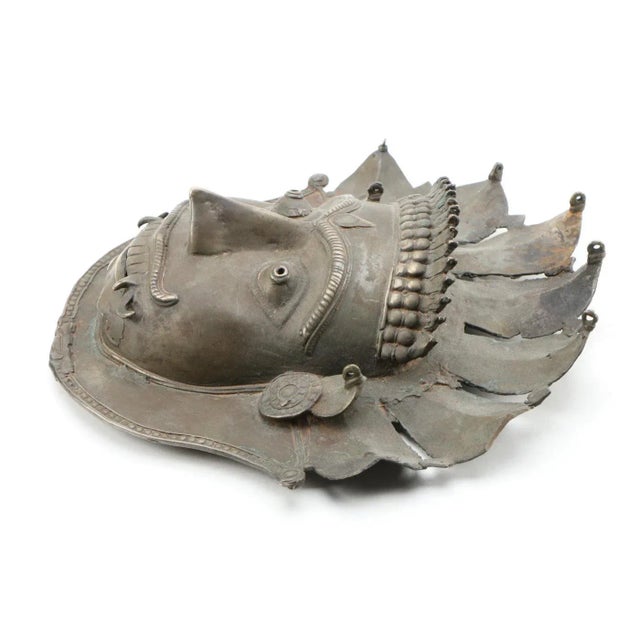 19th Century Indian Bronze Tiger Bhuta Mask Metal Silver Tone South ...