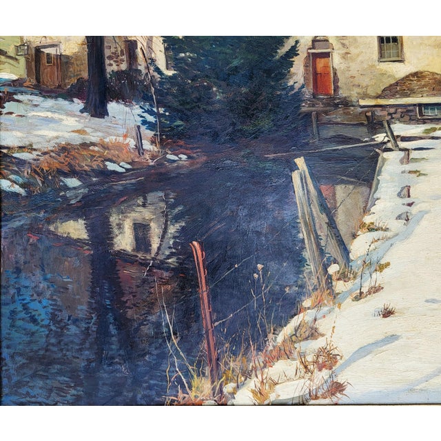 Vintage American Oil Painting on Board Bridge House on River John R ...