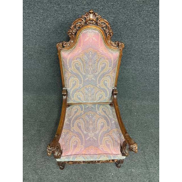 Victorian Carved Lion Throne Chair | Chairish