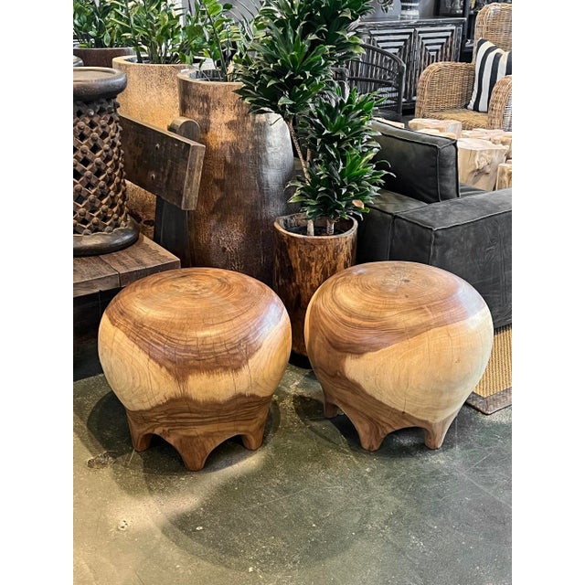 Two Tone Bulb Drop Acacia Stool / Table | Chairish