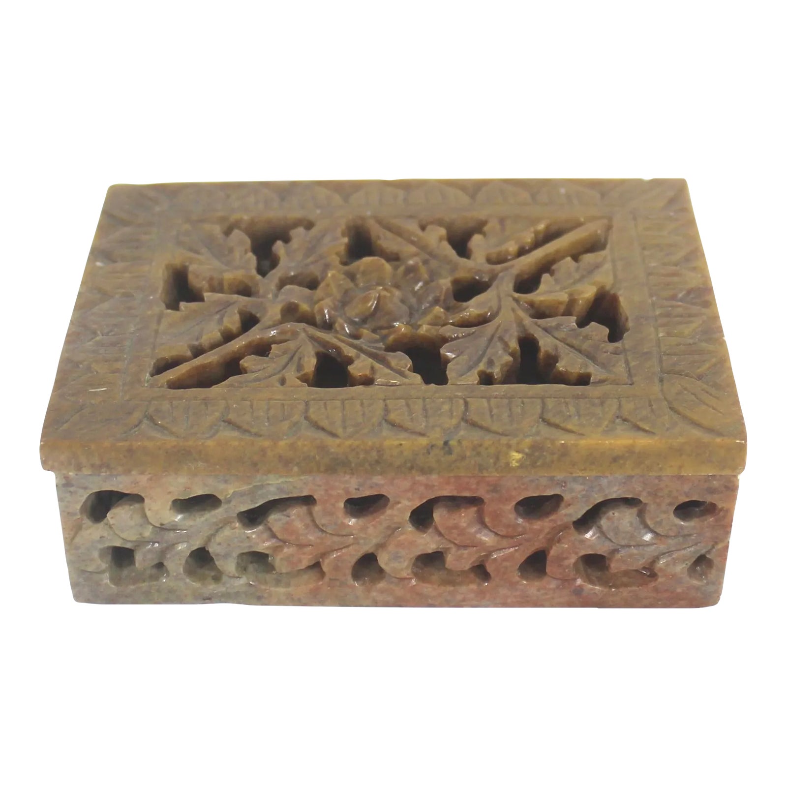 Late 20th Century Vintage Carved Stone Rectangle Box | Chairish