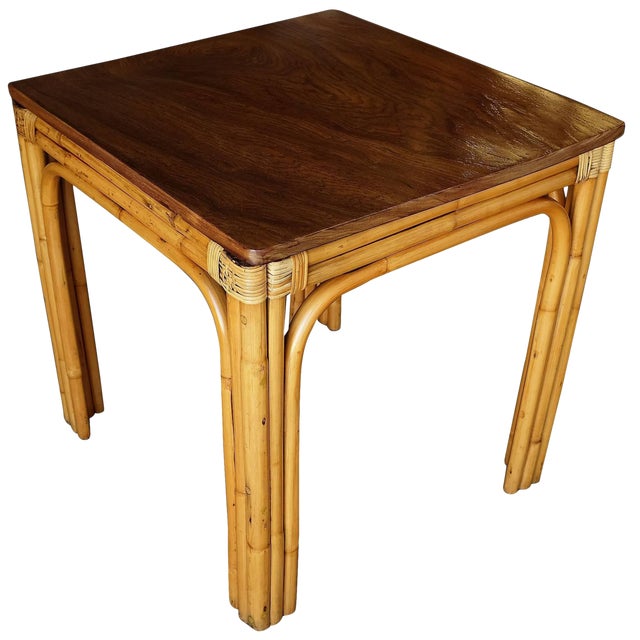 Restored Vintage Mid-Century Four-Person Rattan and Mahogany Dining ...