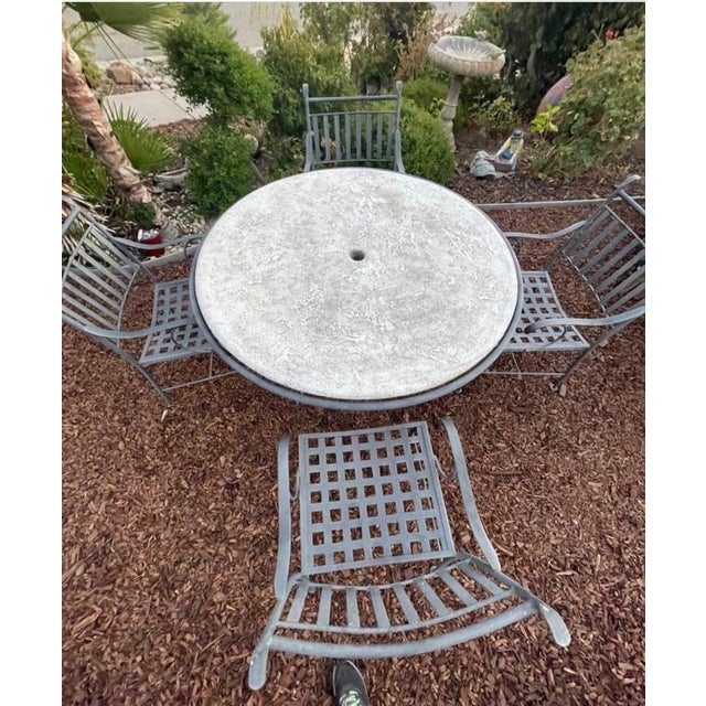 1980s Tropitone Round Slate Top Table & 4 Armchairs Patio Set | Chairish