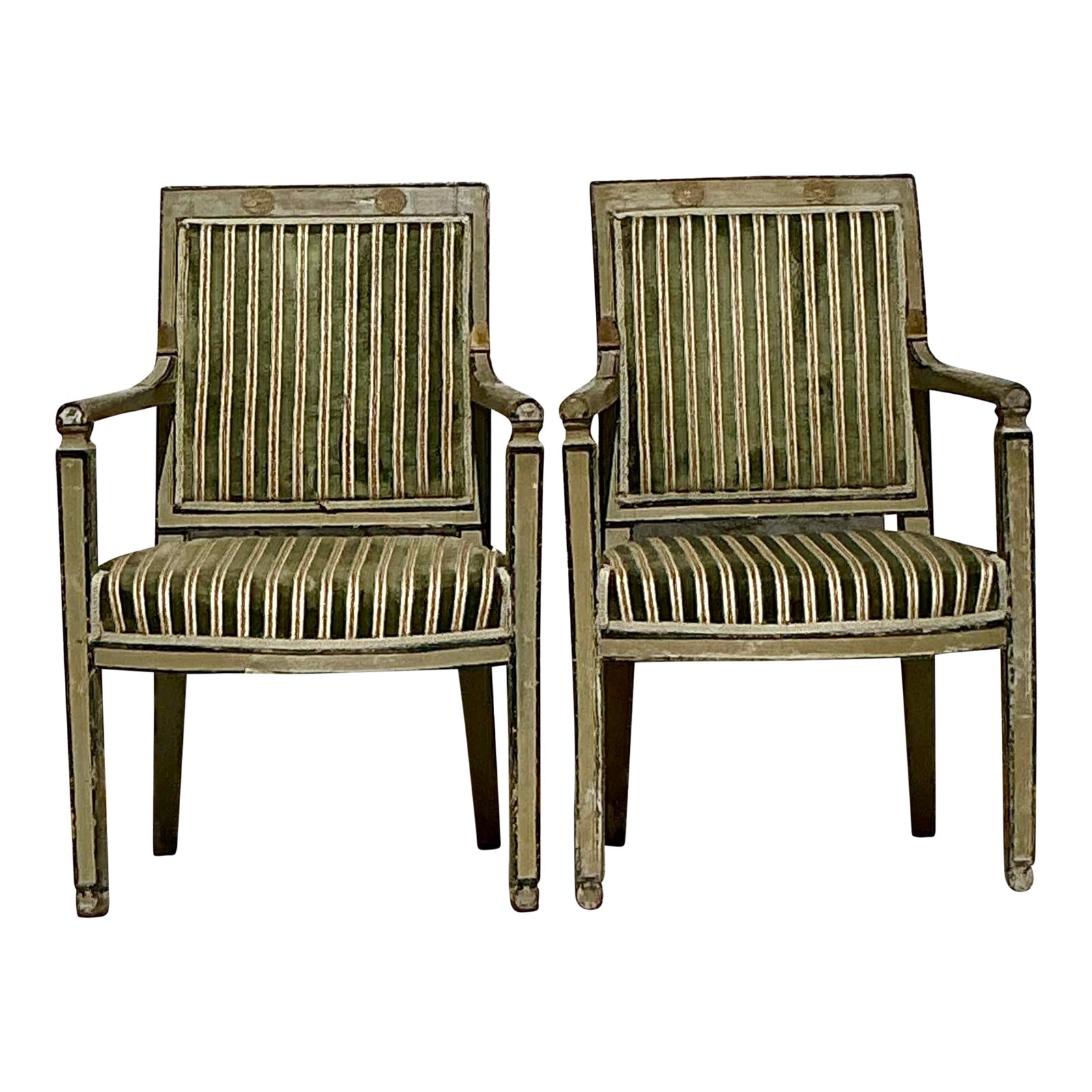Vintage Regency Velvet Stripe Fauteuil Chairs - A Pair | Chairish