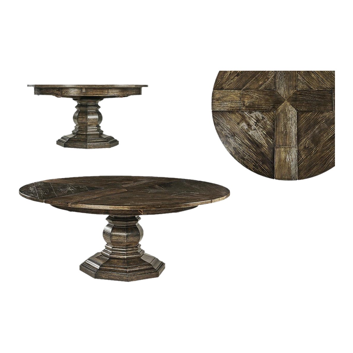 Round Expanding Dining Table With Self-Storing Leaves. Round Pedestal ...