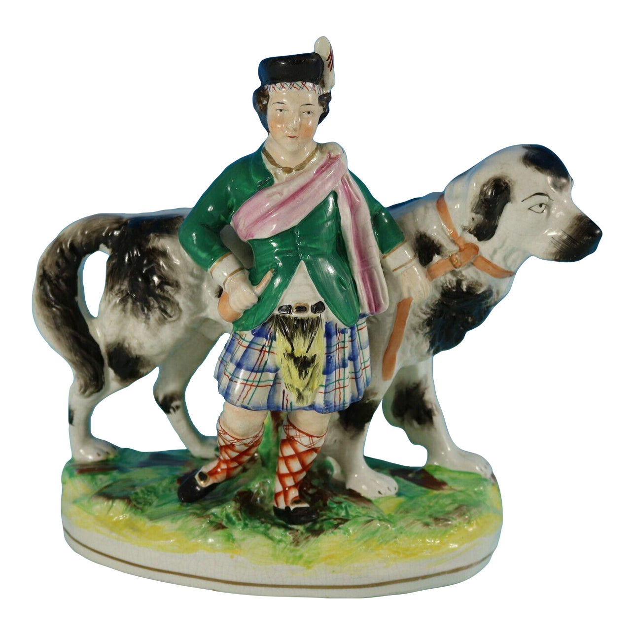 Late 19th Century Staffordshire Pottery Boy With St. Bernard Figure ...