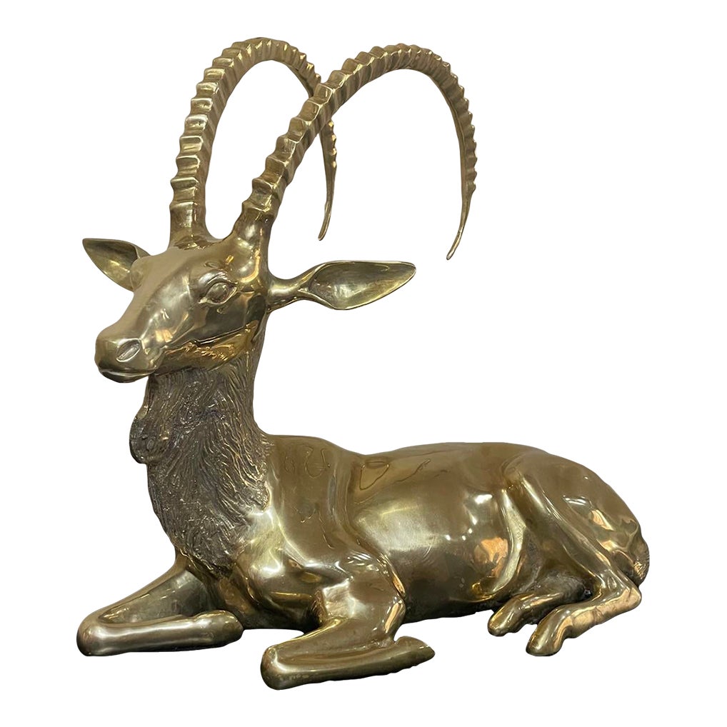 Mid Century Large Cast Brass Ibex Figurine Sculpture | Chairish