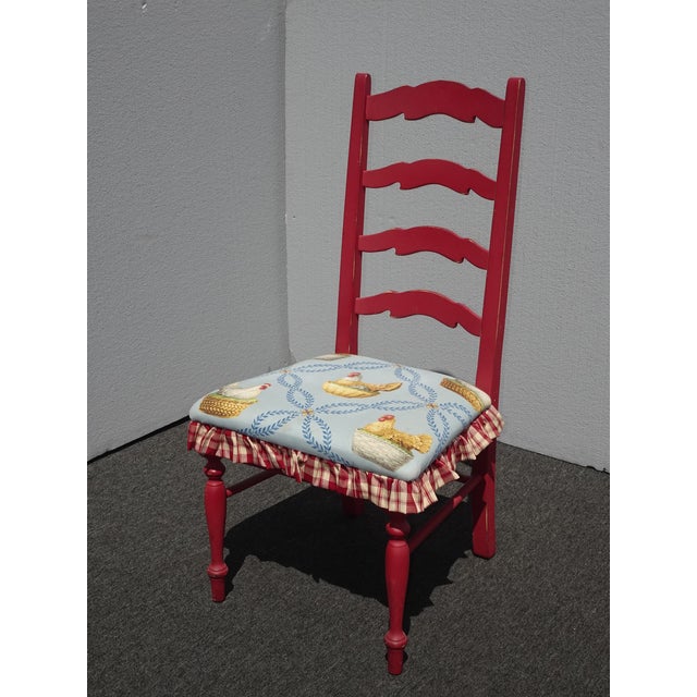 Set of Four Red French Country Ladderback Dining Chairs W Hen Fabric ...