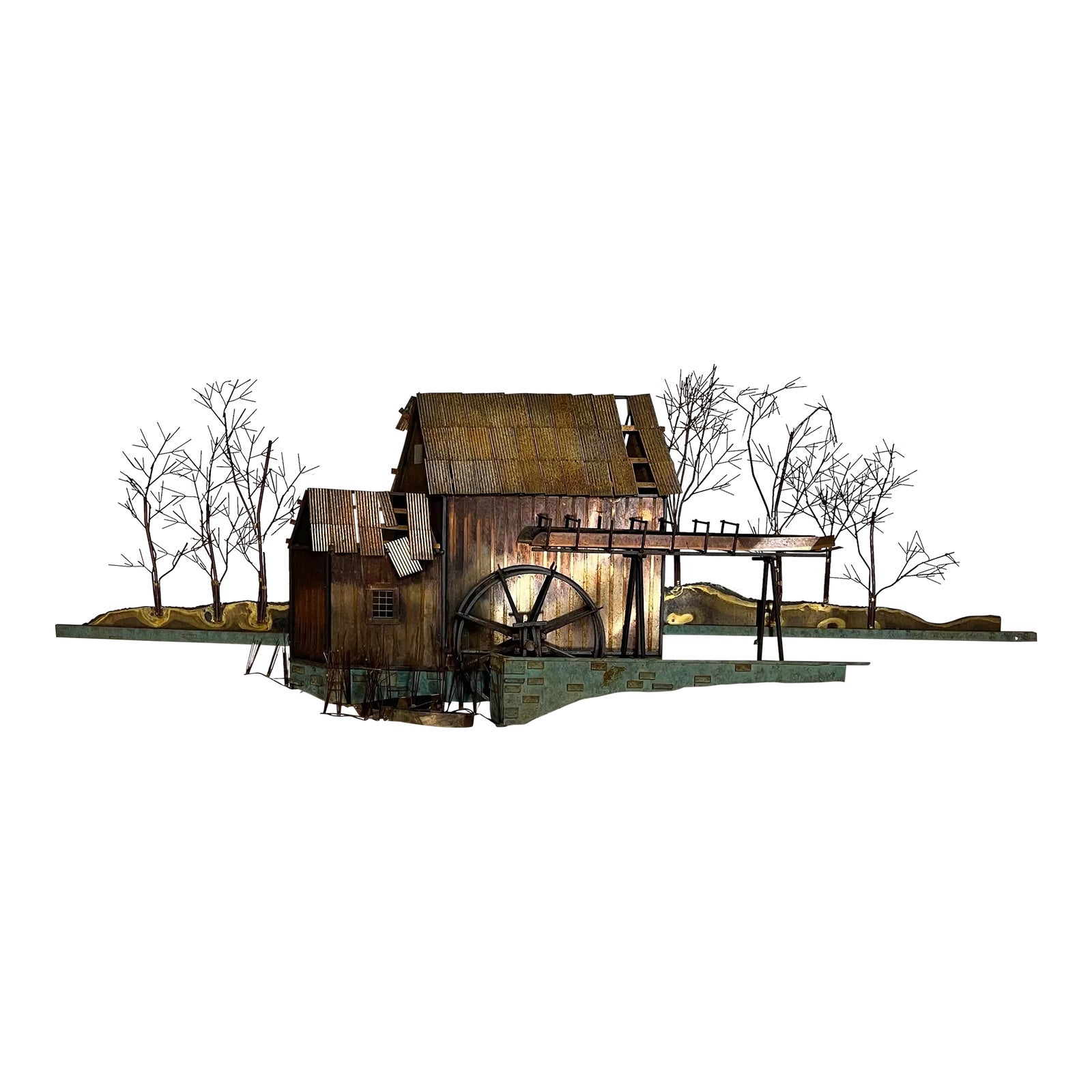 1970s C. Jere Water Mill House Wall Sculpture | Chairish