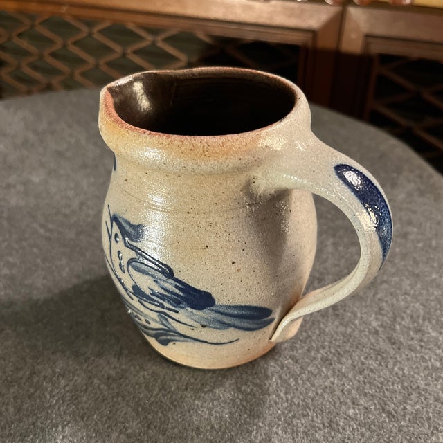 1990s Handmade Rowe Pottery Works Cobalt Blue Pitcher | Chairish