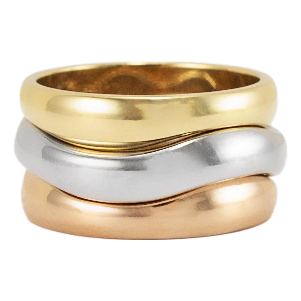 Vintage Cartier 18K Tri Color Triple Wave Puzzle Stackable Band Ring, 3 ...