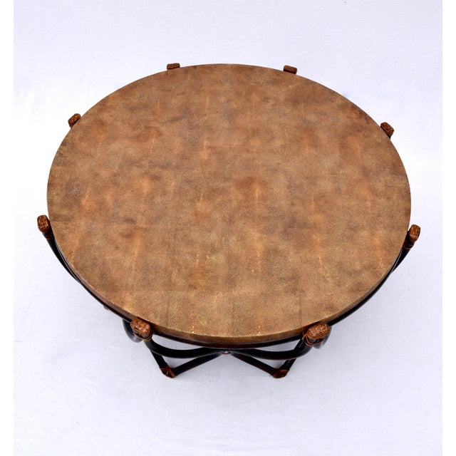 Ebonized Sculpted Rattan Bamboo Faux Shagreen Coffee Cocktail Table ...