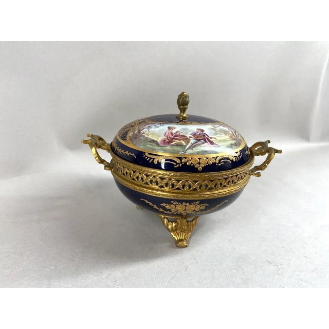 Early 20th Century French Sevres Style Porcelain Dish / Bowl With Hand Painted Scenes | Chairish