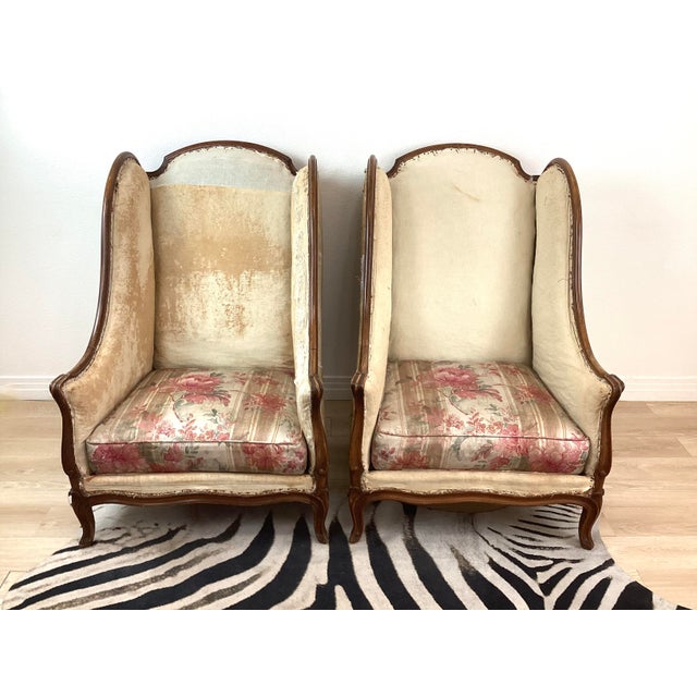 Antique Wood Frame Wing Back French Chairs, Pair | Chairish