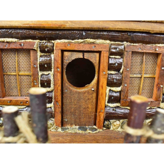 Late 20th Century Handmade Wood And Stone Log Cabin Design Birdhouse