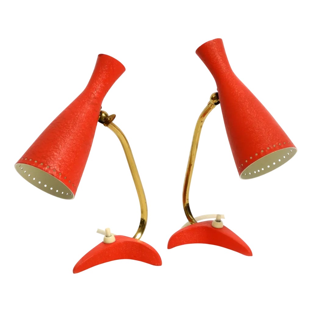 Mid-Century Modern Red Diabolo Crows Foot Table Lamps from Cosack ...
