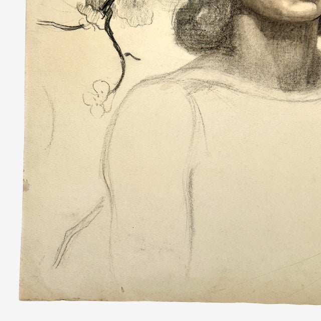 Antique Art Nouveau Portrait Study of a Woman With Cherry Blossoms ...