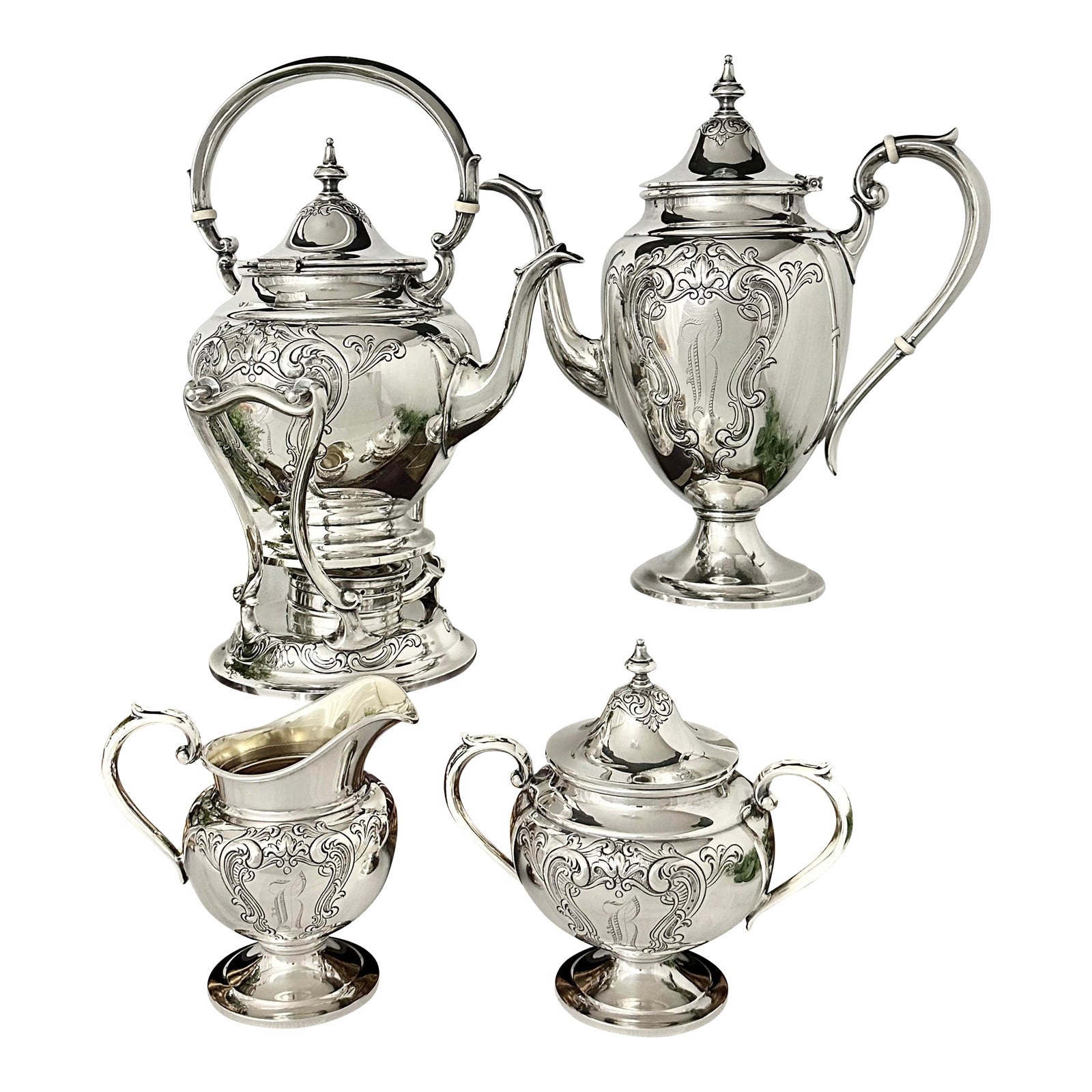 Mid 20th Century Sterling Silver Gorham Puritan Chased Coffee & Tea Set ...
